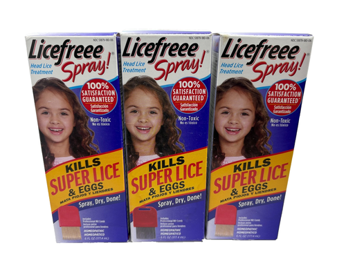 "3" Boxes Licefreee Spray Non-Toxic Kills Super Lice And Eggs 6 fl oz ...