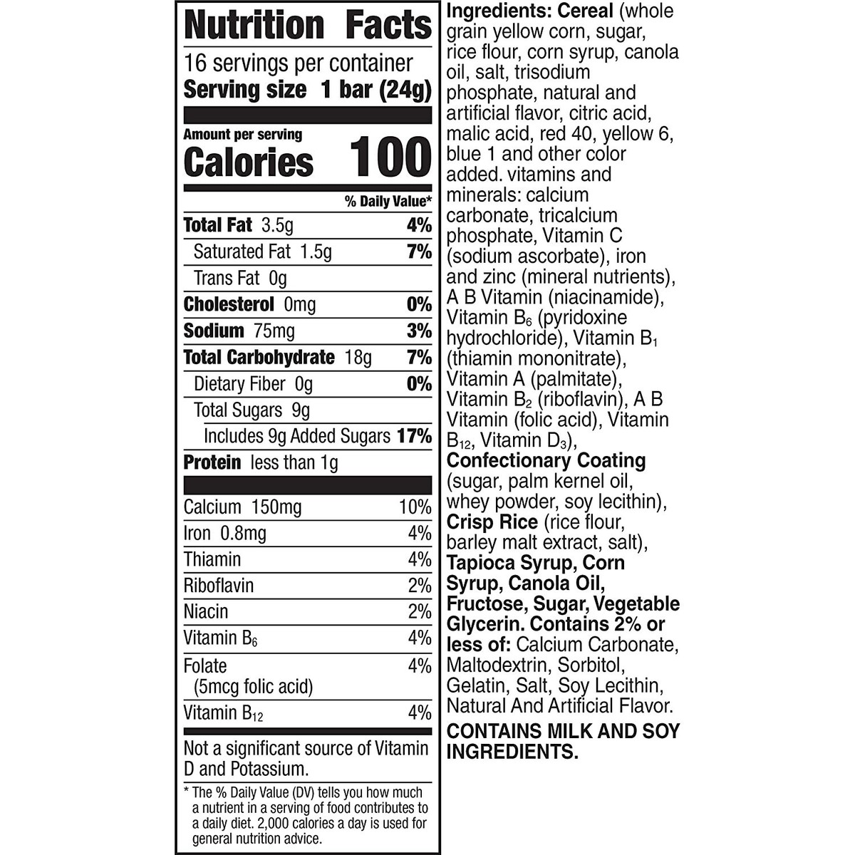 Trix Cereal Nutrition Label
