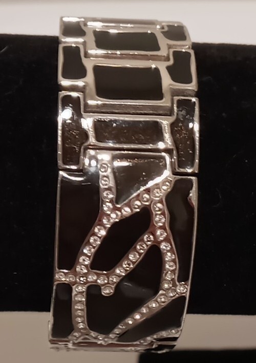Susan Lucci Black Bracelet Watch, Rhinestones, Rectangle Dial, Metal ...