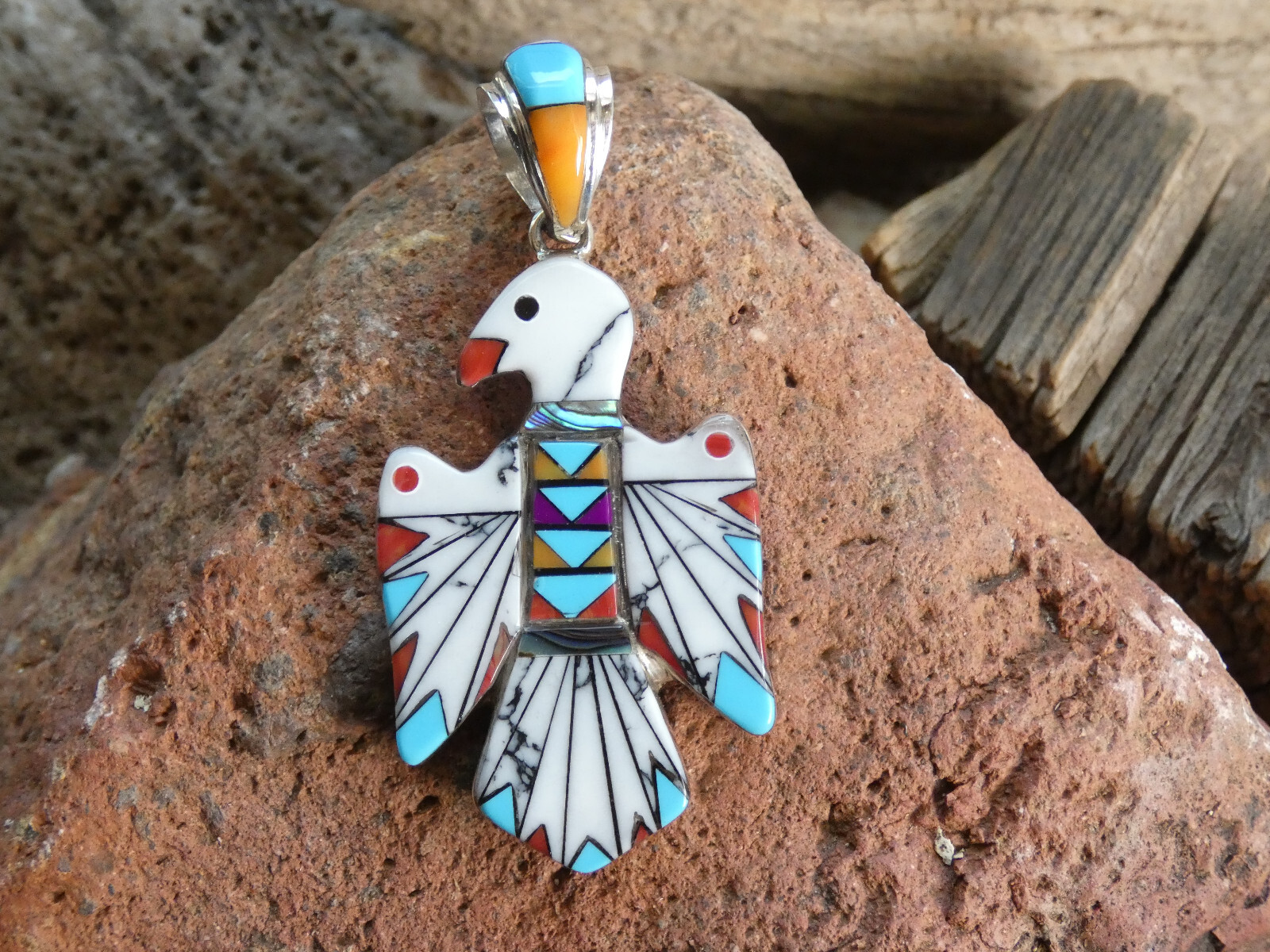Thunderbird Handcrafted Micro Inlay Multi Gemstone Sterling Silver ...