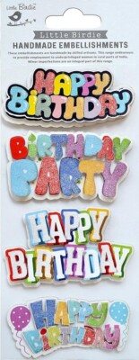 Birthday Party, glitter, 3D scrapbook stickers 4/pk - Little Birdie | eBay