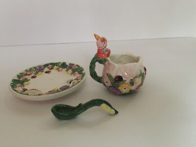 Merc Asia 1999 Bunny Rabbit Garden Party Sugar Creamer Cup Saucer Spoon ...
