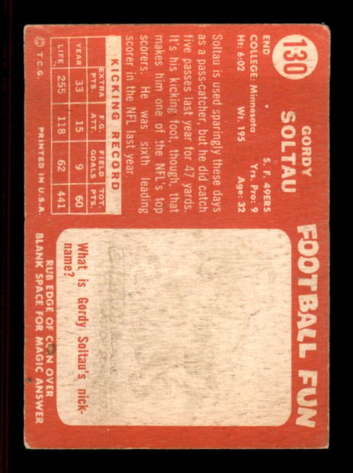 1958 Topps #130 Gordon Soltau FAIR 49ers 550619 | eBay