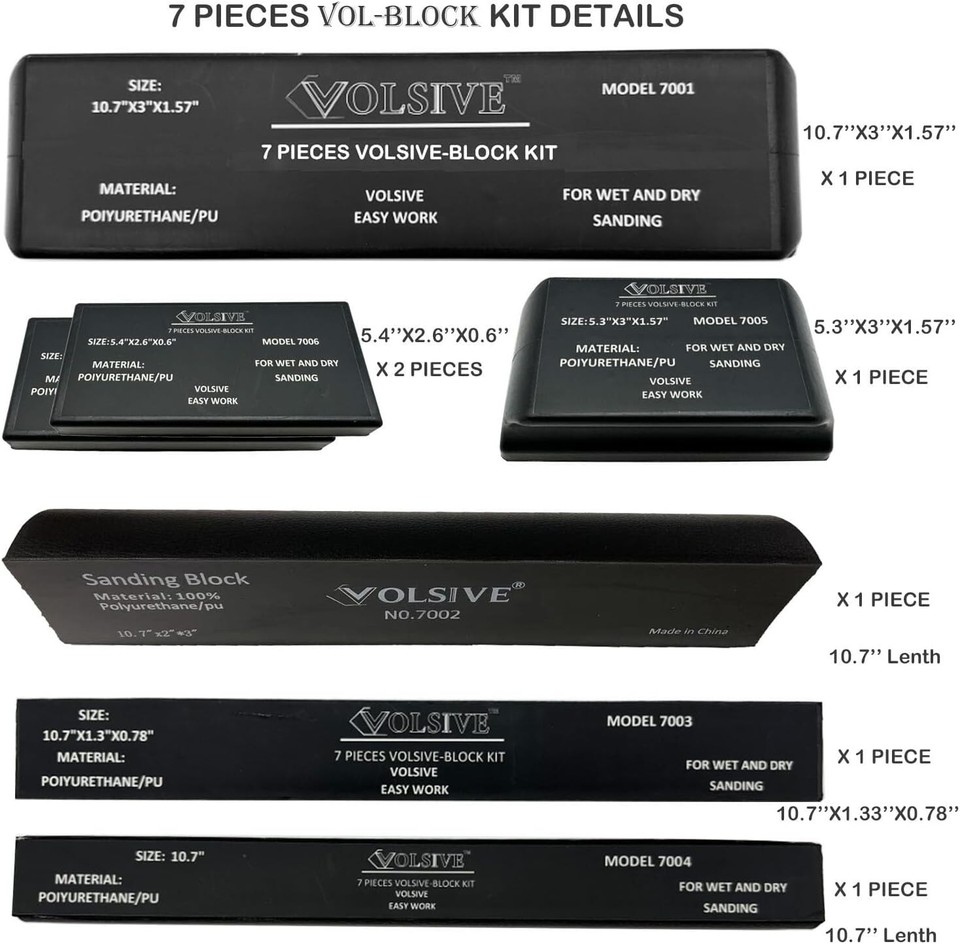 Hand Sanding Block Set Of 7,PSA Base Auto Body Sanding Block Kit With ...