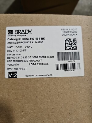 Brady B30C-500-595-BK .50in X 100ft Black Vinyl | eBay