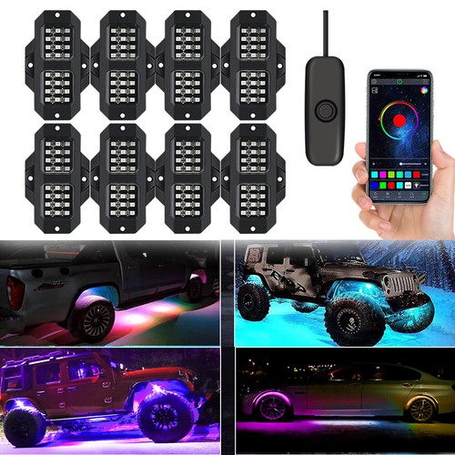 8x Pods RGB LED Rock Lights Kit Offroad Truck Underbody Neon Music ...