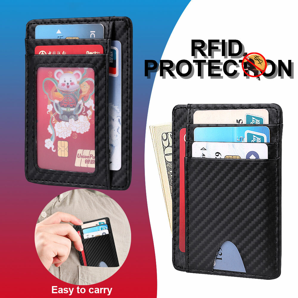 Men Anti-scan Leather Slim ID Credit Card Holder RFID Blocking Thin ...