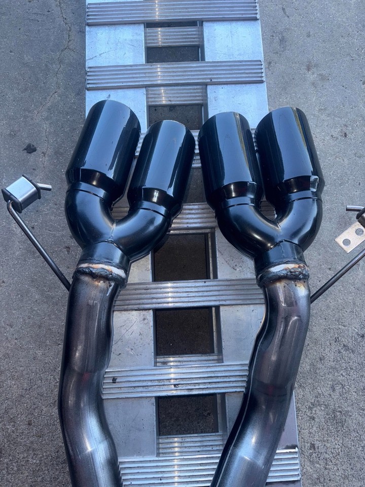 Pair Black Quad 4" Out 3" In Dual Wall Exhaust Tips Stainless Steel | eBay