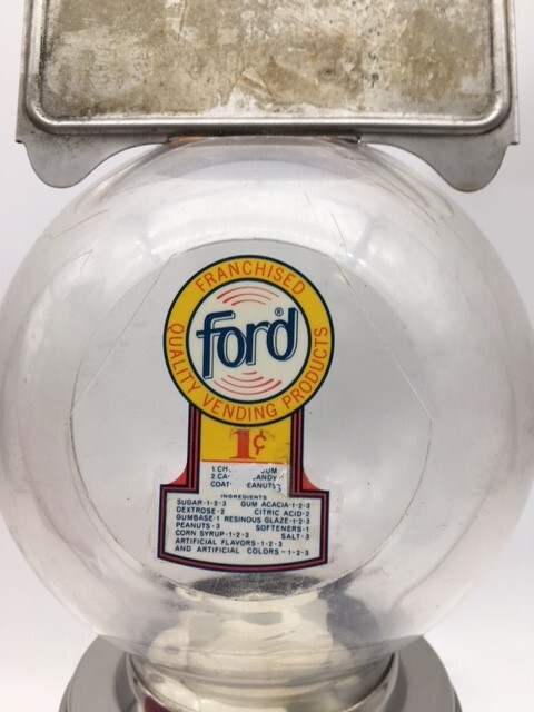 Vintage Penny 1 Cent Ford Gum Gumball Machine with Advertisement Topper ...