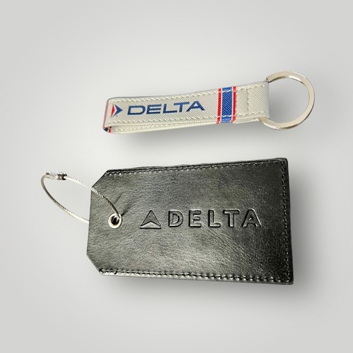 Delta Air Lines Luggage Tag Vegan Leather Strap & Black Name Tag Set Of ...