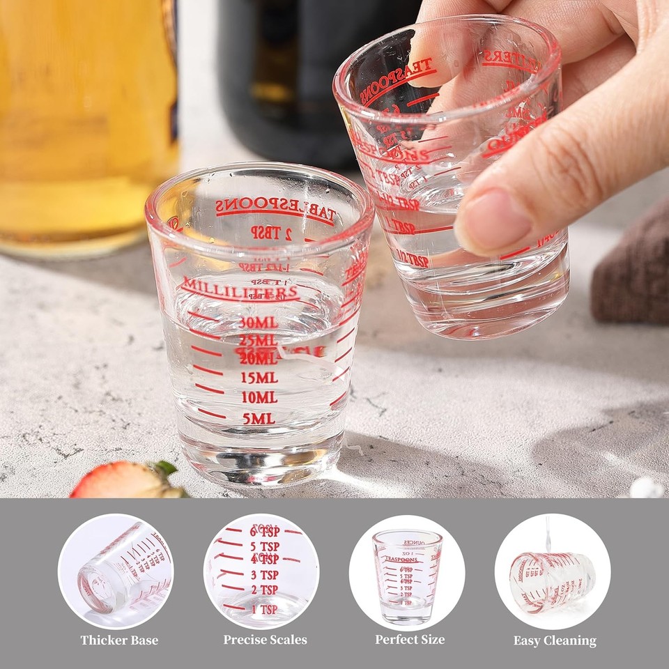 Shot Glass Measuring Cup, 2PCS Measuring Shot Glasses, Thick Base ...