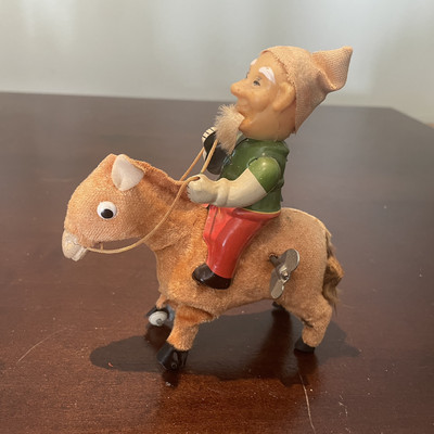Vintage 1940's tin wind up toy of elf riding donkey | eBay