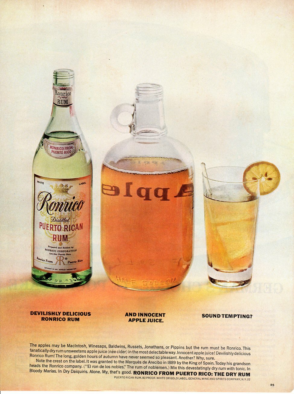 Vintage advertising print Alcohol Ronrico Rum Innocent Apple Juice ...