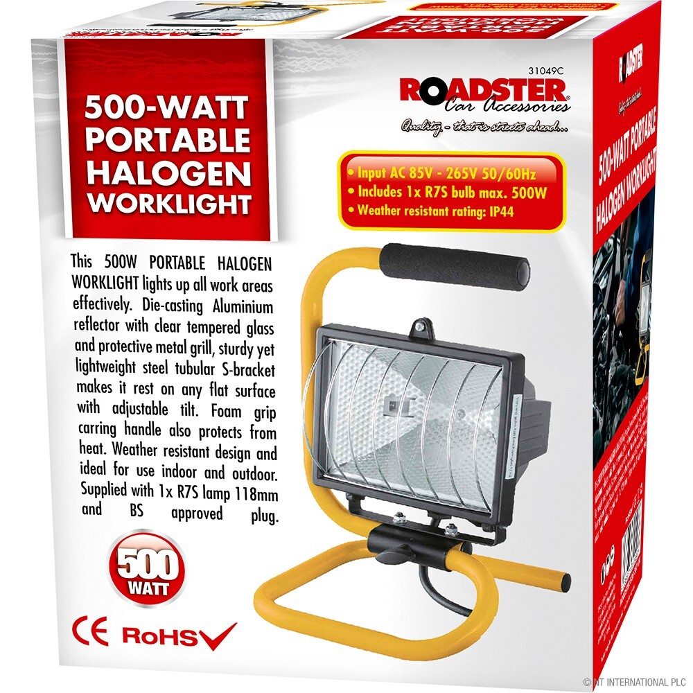 500W PORTABLE HALOGEN LIGHT WITH STAND ADJUSTABLE WORK SITE LAMP HANDLE ...