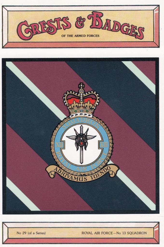 ROYAL AIR FORCE ( RAF ) 13 ( XIII ) SQUADRON POSTCARD ( CRESTS & BADGES ...