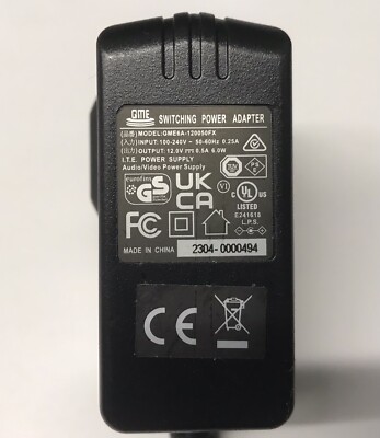 GME SWITCHING POWER ADAPTER GME6A-120050FX 12V .5A 6W ITE SUPPLY AUDIO ...