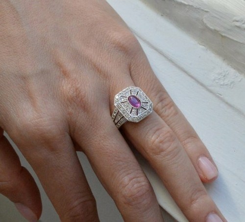 Antique Art Deco 0.95TCW Pink Ruby & CZ Ruby Wedding 935 Silver ...