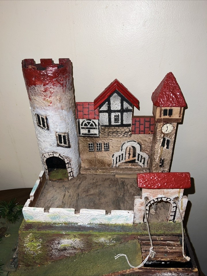 Hand made Wooden Castle Made Of Wood With Mini Medevil Figures Wooden ...