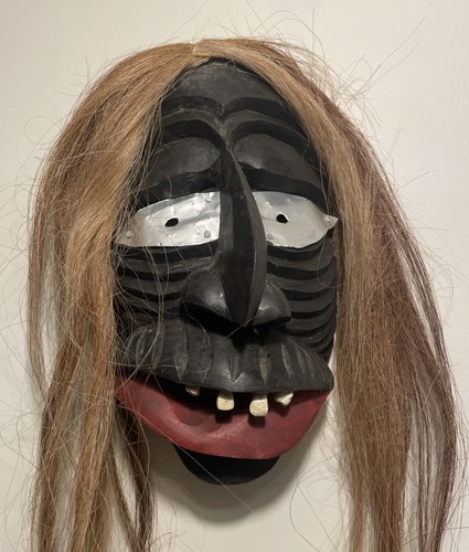 False Face Mask Carved Long Horse Hair CROOKED SMILE With Carved Teeth ...