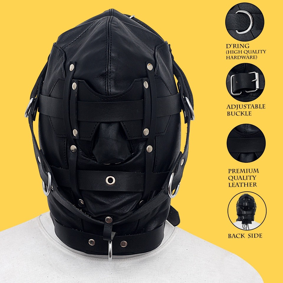Gimp Mask Real Leather Sensory Deprivation Bondage Hood Adult Cosplay ...