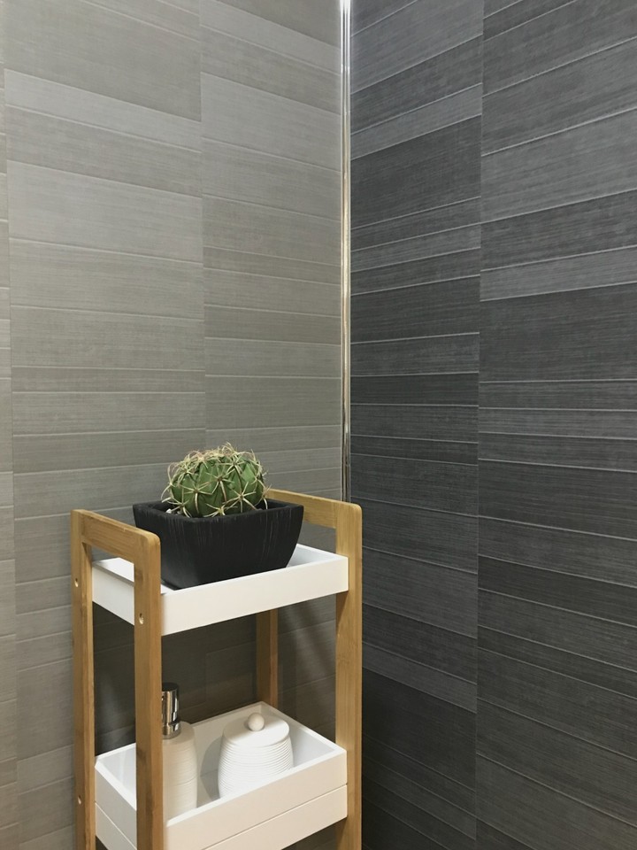Modern Tile Effect Bathroom Wall Panels PVC Carbon, Graphite Grey ...