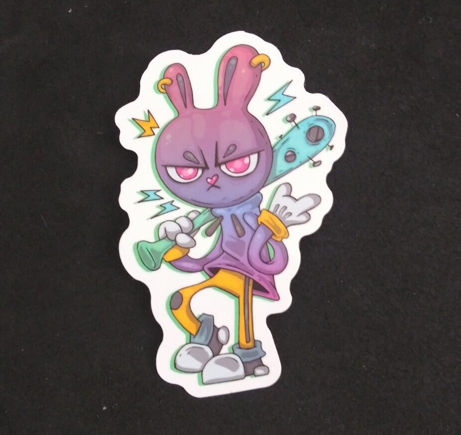 Angry Bunny Rabbit Wearing Hoodie & Bat Wild & Crazy Fun Sticker 2.25 ...
