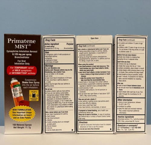 4 PACK Primatene Mist. 160 Sprays Each. New & Sealed. Exp: 1/2026. FREE ...