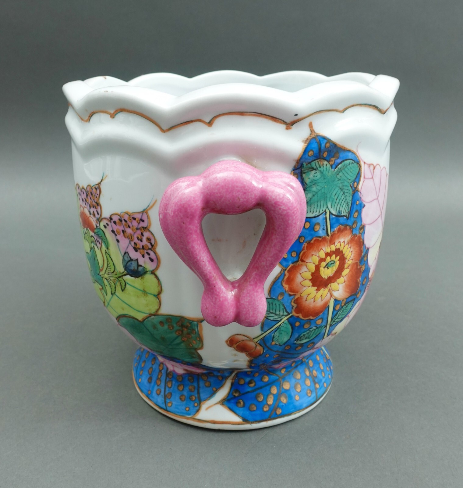 Chinese Porcelain Vintage Tobacco Leaf Decorative Handled Cachepot Vase ...