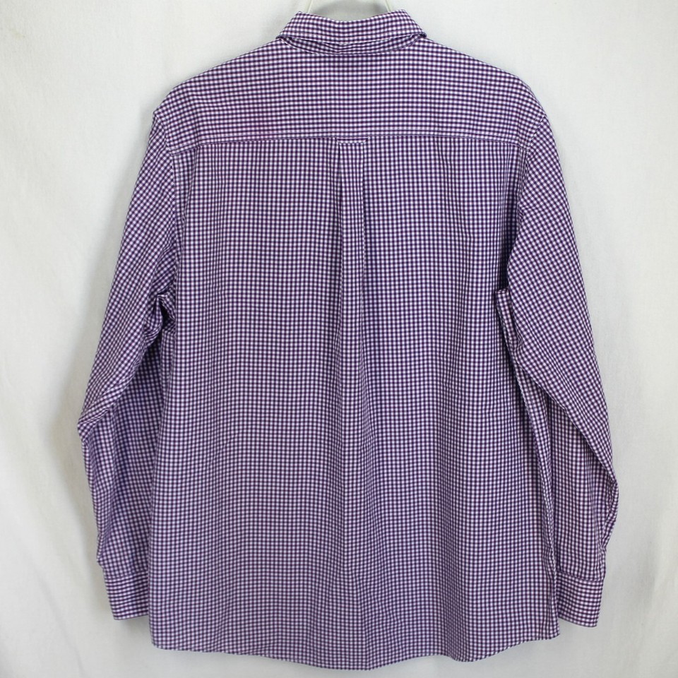 Chaps Easy Care Shirt Mens Size L Purple White Check Long Sleeve Button ...