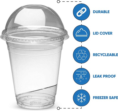 12oz Disposable Plastic Smoothie Milkshake Cups with Lids reusable | eBay