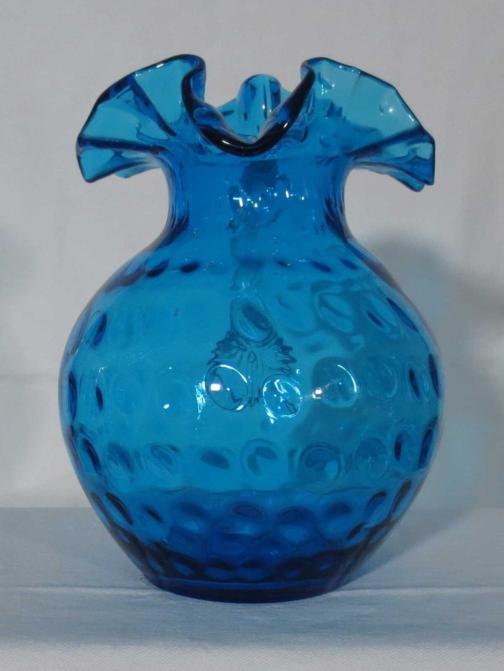 Fenton Coin Dot Thumbprint Pitcher Blue Ruffle 9-1/2 inch USA bfe3459 ...