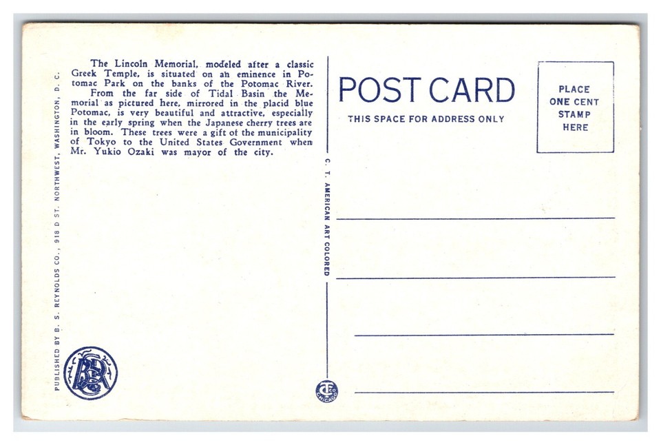 Lincoln Memorial From Potomac River Washington DC UNP WB Postcard N24 ...