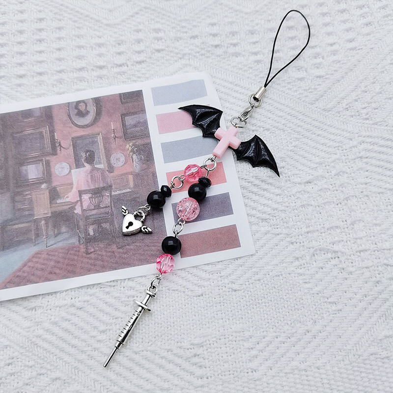 Goth Punk Phone Charms Pendant Kawaii Keychain Love Lock Syringe Strap ...