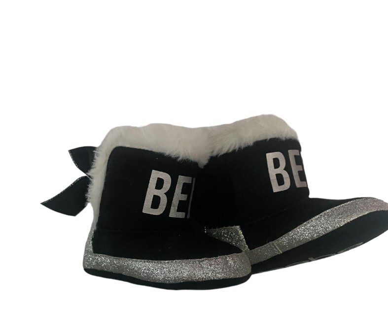 Infant Girls Black and Silver Glitter Bebe Fur Bow Design Boots Booties ...