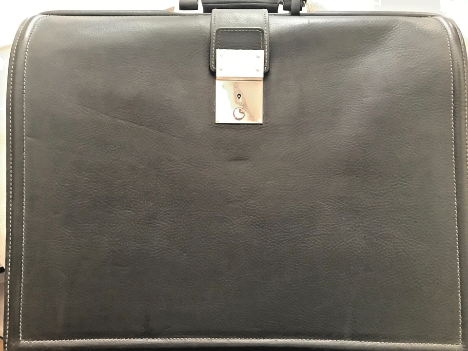 COLE HAAN Thick Black Leather Briefcase / Lawyer - Doctor Bag - ITALIA ...