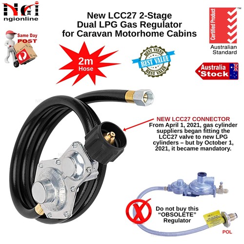 2 STAGE DUAL LPG GAS REGULATOR COMPLIANCE LCC27 TYPE-27 CARAVAN MOBILE ...