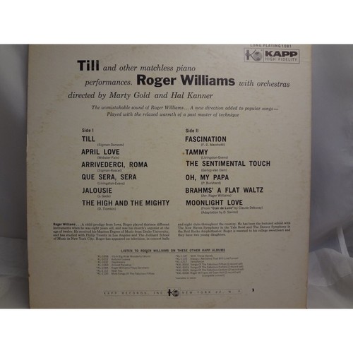 Till by Roger Williams LP Kapp Records #KX-5008-S Vintage Vinyl 1958 ...