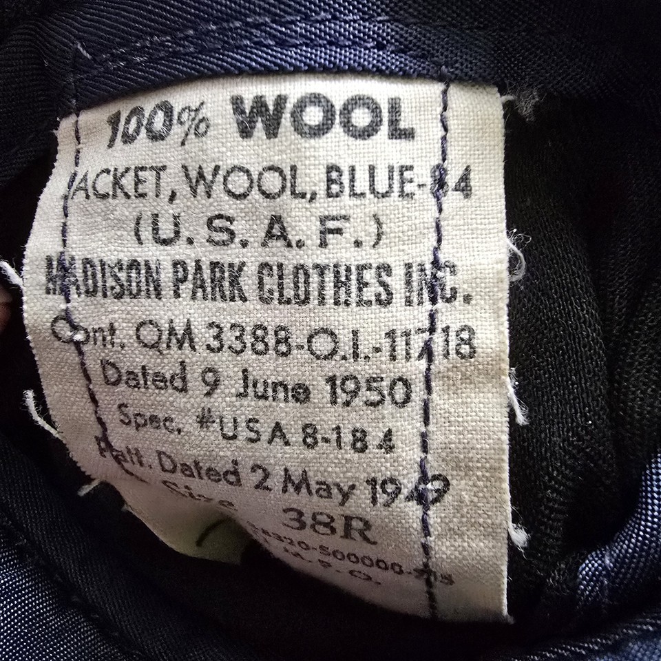 1950 Ike USAF Military Jacket Coat Dress Uniform Blue 84 Air Force Wool ...