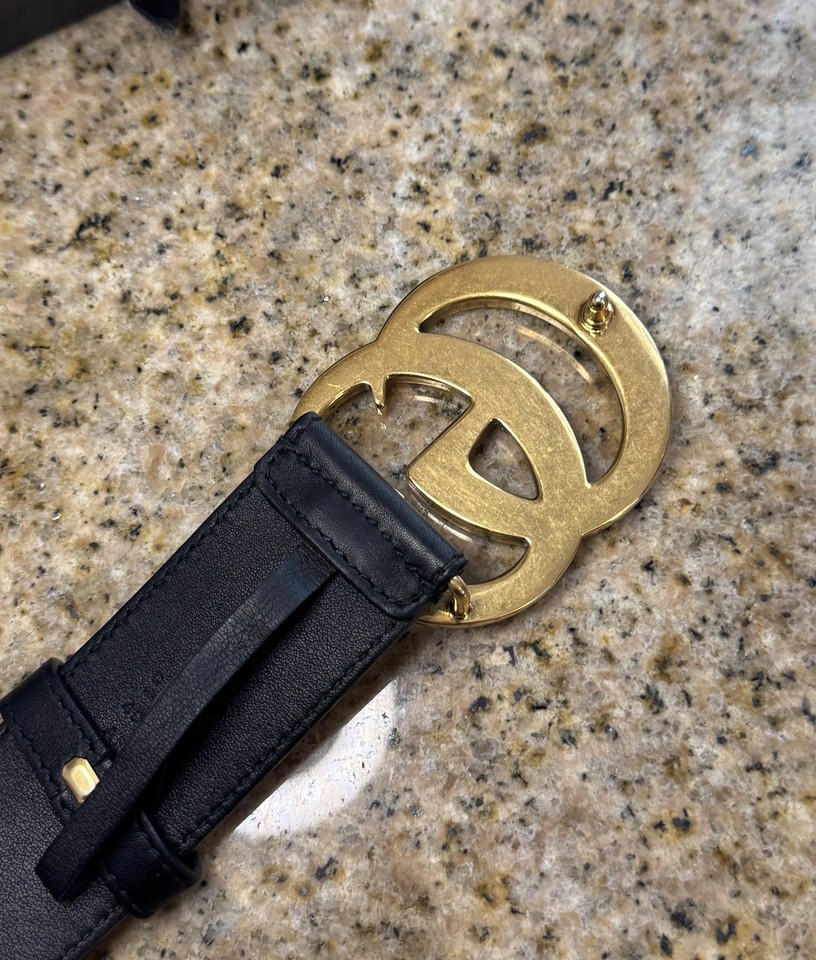 Gucci Women’s Double GG Marmont Wide Belt Black 65cm 26" | eBay