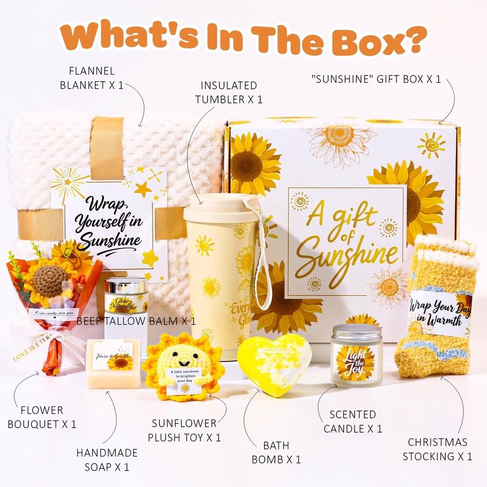 Sunflower Gift Box for Women, Sunshine Birthday Gifts, Luxury Self Care ...