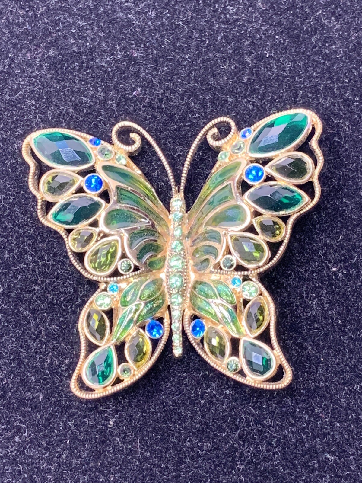 Monet Plique A Jour Glass Crystal Butterfly Brooch - Gem