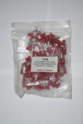 22-16awg .156 Insulated Male Bullet Connectors, Red, 100pk | eBay