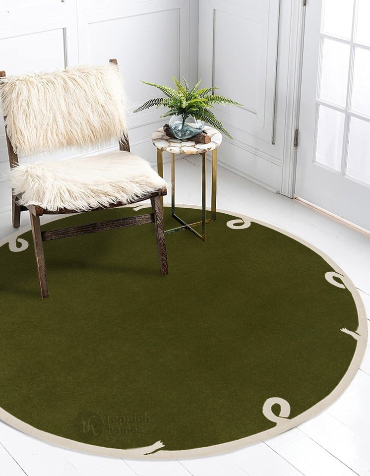 7x7 Green rug, 6x6 Hand tufted carpet, 5x5 Round wool Rugs, Bed, Living ...