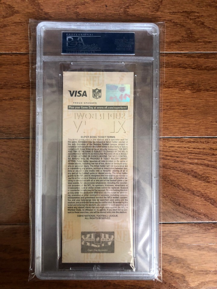 2010 Super Bowl 44 XLIV Full Ticket Gold PSA 9 MINT Saints Colts Brees ...