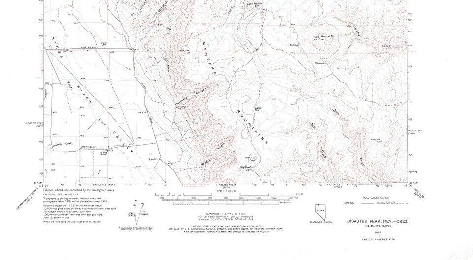 Disaster Peak Quadrangle Nevada-Oregon 1961 Map USGS 1:62500 ...