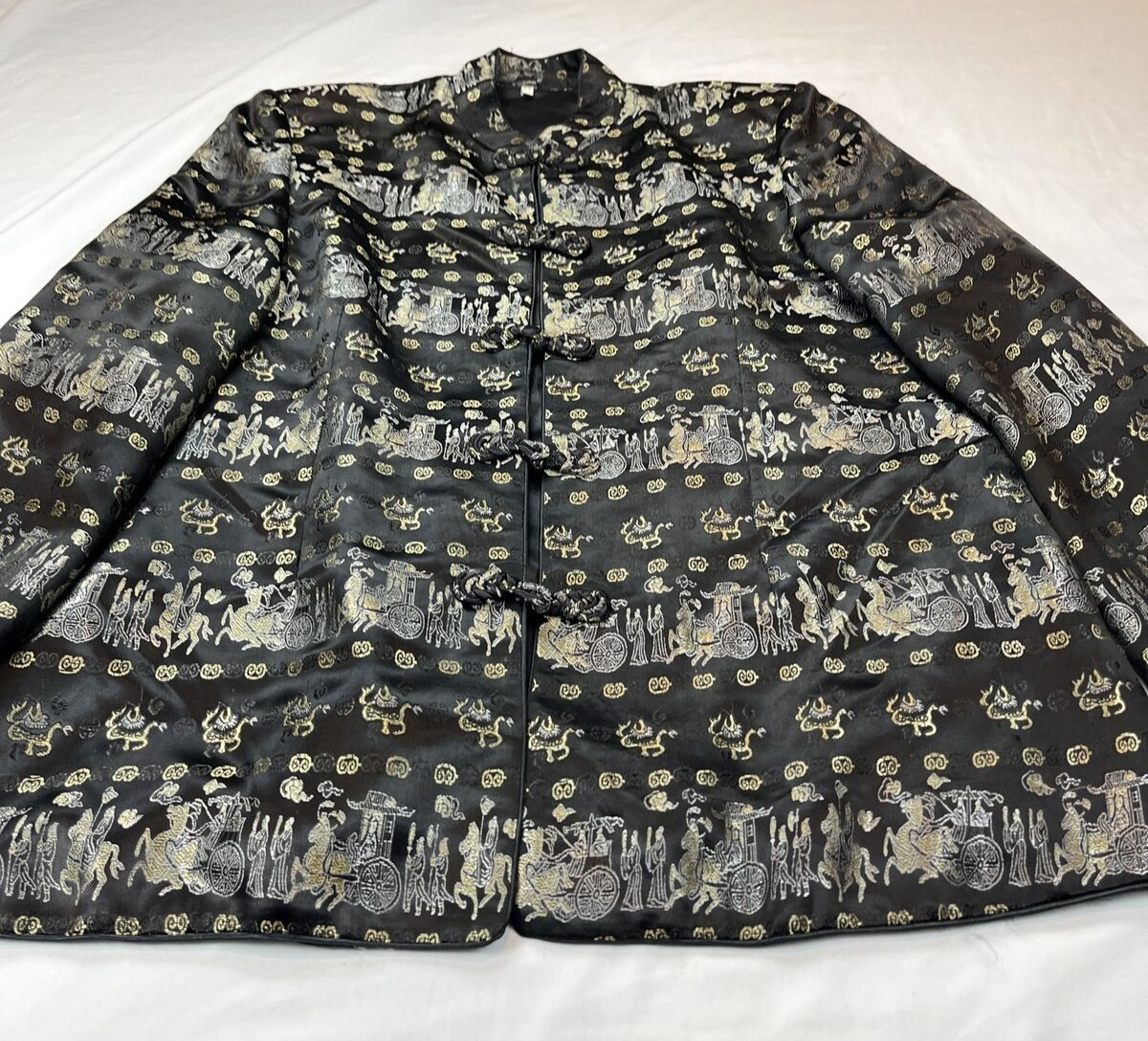 Mandarin Jacket Silk? Black Asian Long Sleeve 42 8 Vi… - Gem