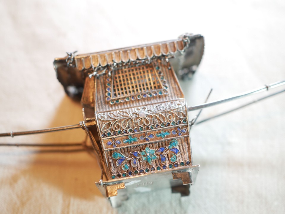 PALANQUIN Chaise à porteur miniature argent filigrané rehaussé émaux ...