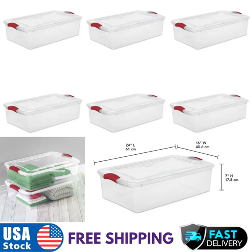 32 Quart Stacking Storage Box Container Tub with Lid, Clear (6 Pack) | eBay