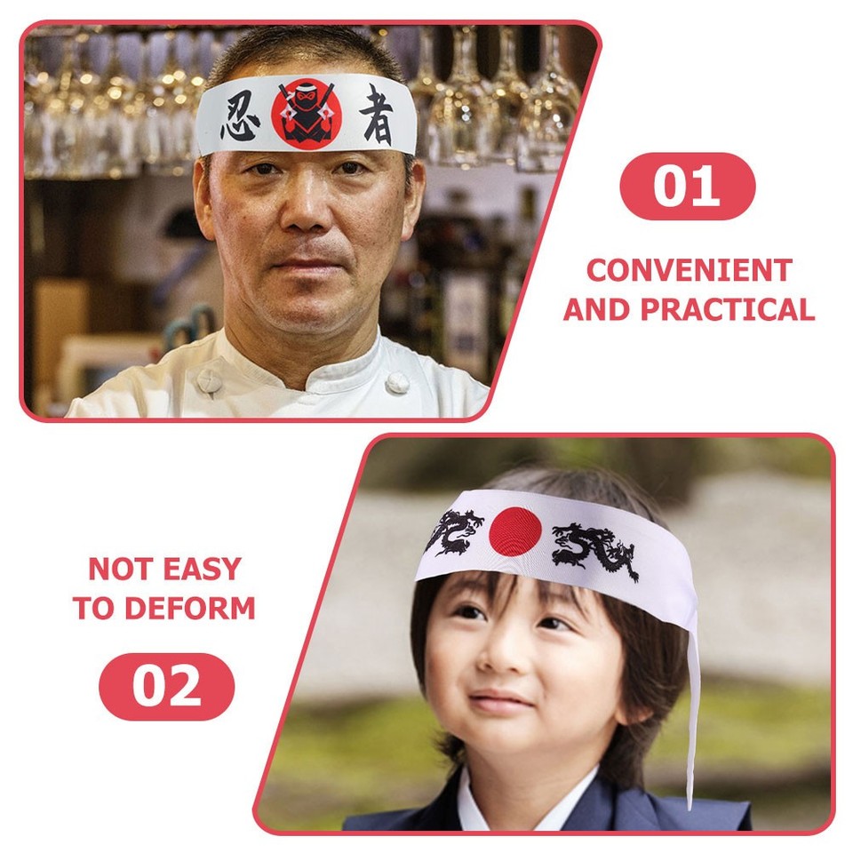 8 Pcs Headband Japanese Karate Headbands Chef Bandana Tie Dragon ...