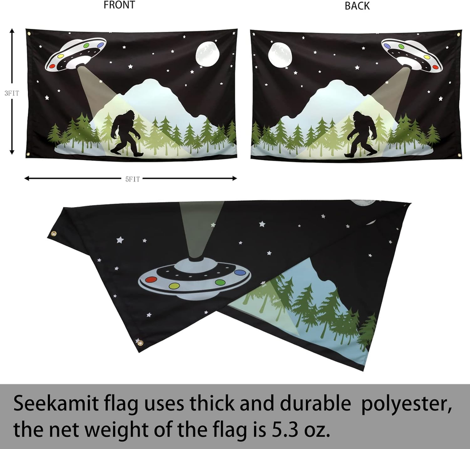 Double Sided Bigfoot Flag UFO Sasquatch Flag Cool Funny Flags Banner ...
